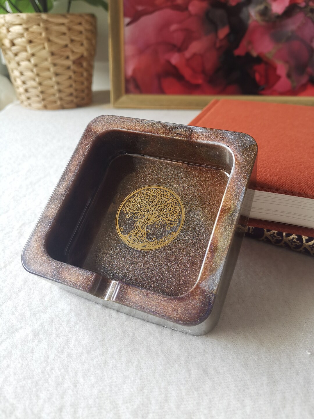 Resin Ashtray With Tree of Life in Purple Brown and Stone Look - Etsy