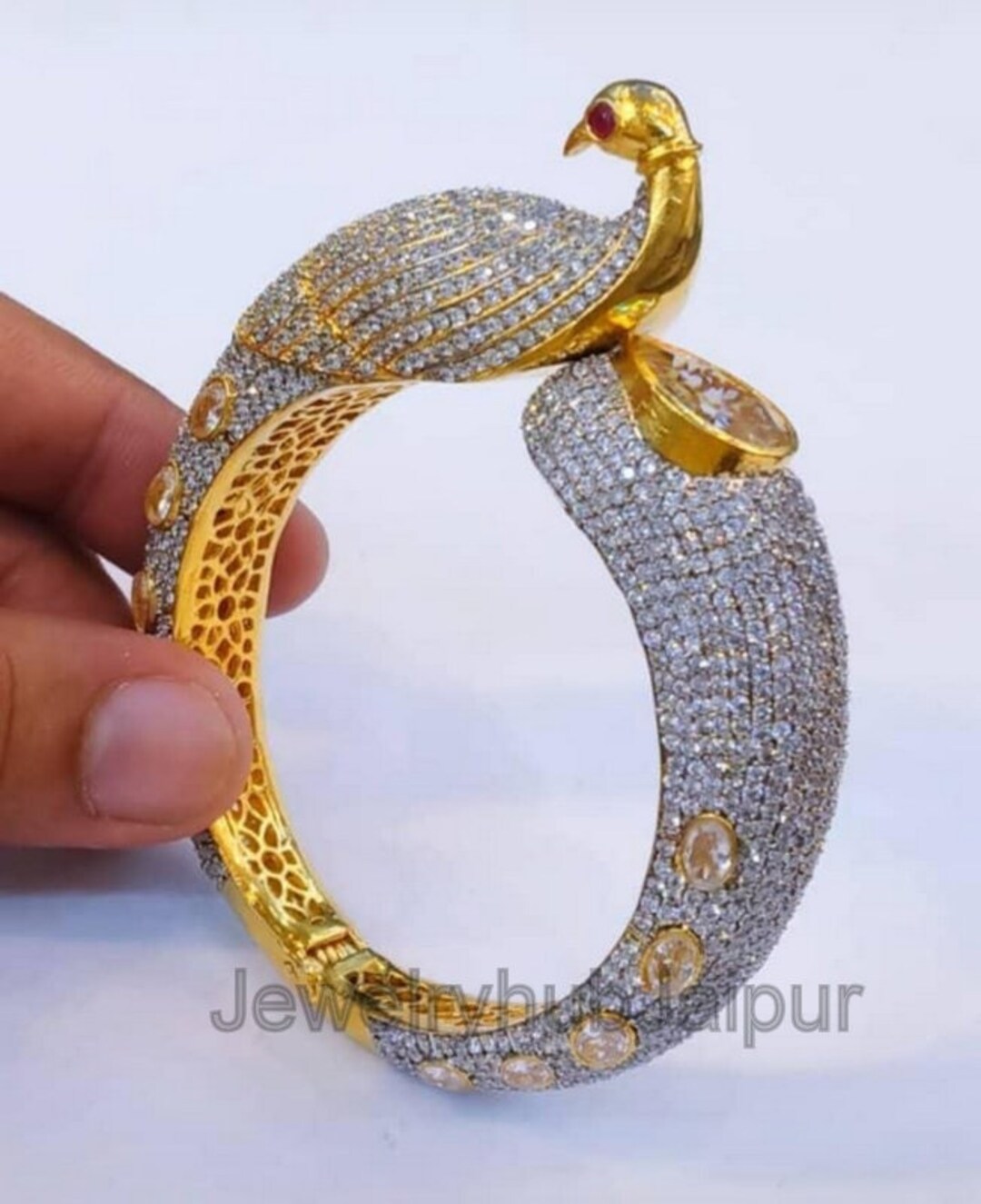 Victorian Diamond Bangle, Pave Diamond Bangles, Peacock Shape Wedding ...