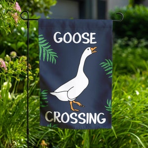 GOOSE CROSSING Garden Flag, Funny Goose Flag, Geese Farmer Gift Idea ...