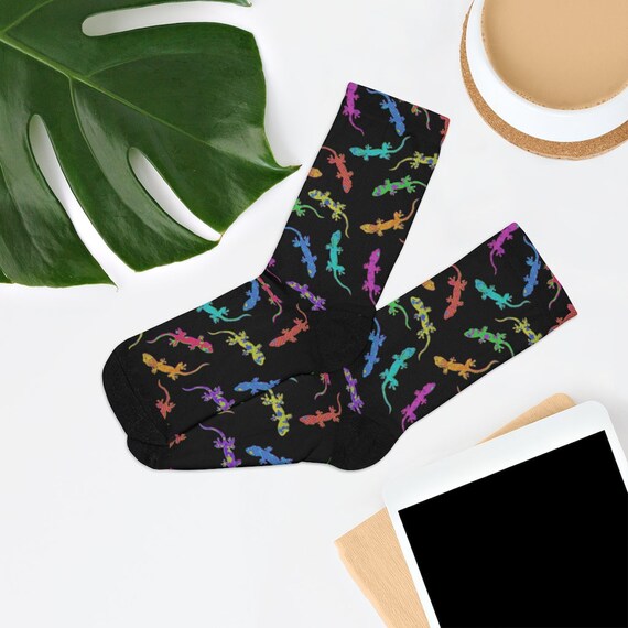Gecko Doodle Pattern Socks Reptile Lover Sublimation Socks. - Etsy