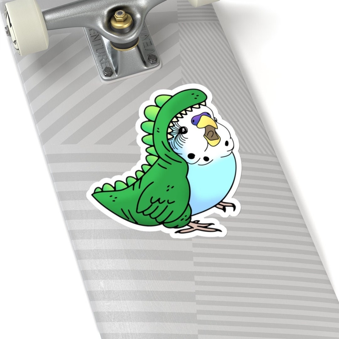 Dinosaur Blue Budgie Sticker, Cute Budgerigar Kiss-cut Sticker, Birb ...