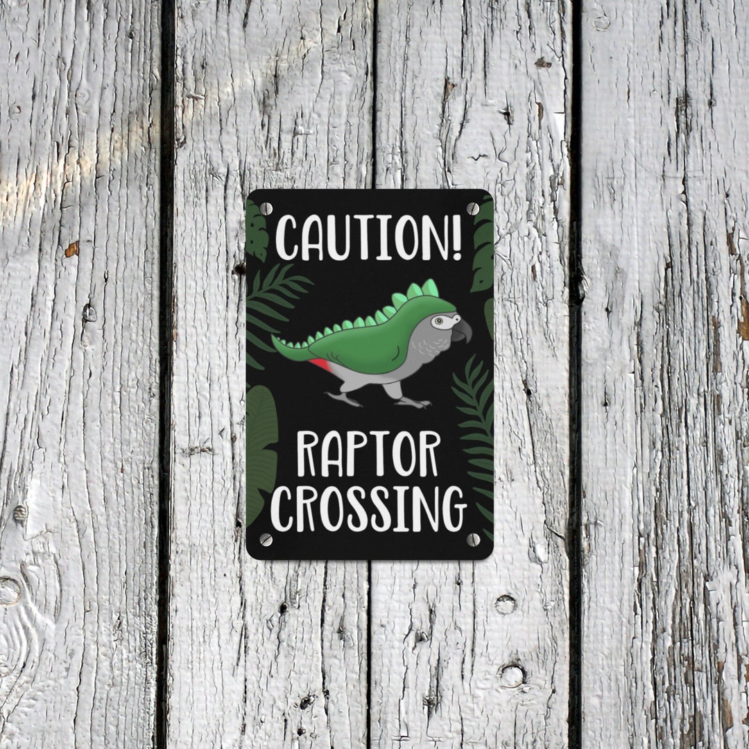 Caution! Raptor Crossing Metal Sign, African Grey Sign for Cage, Parrot ...