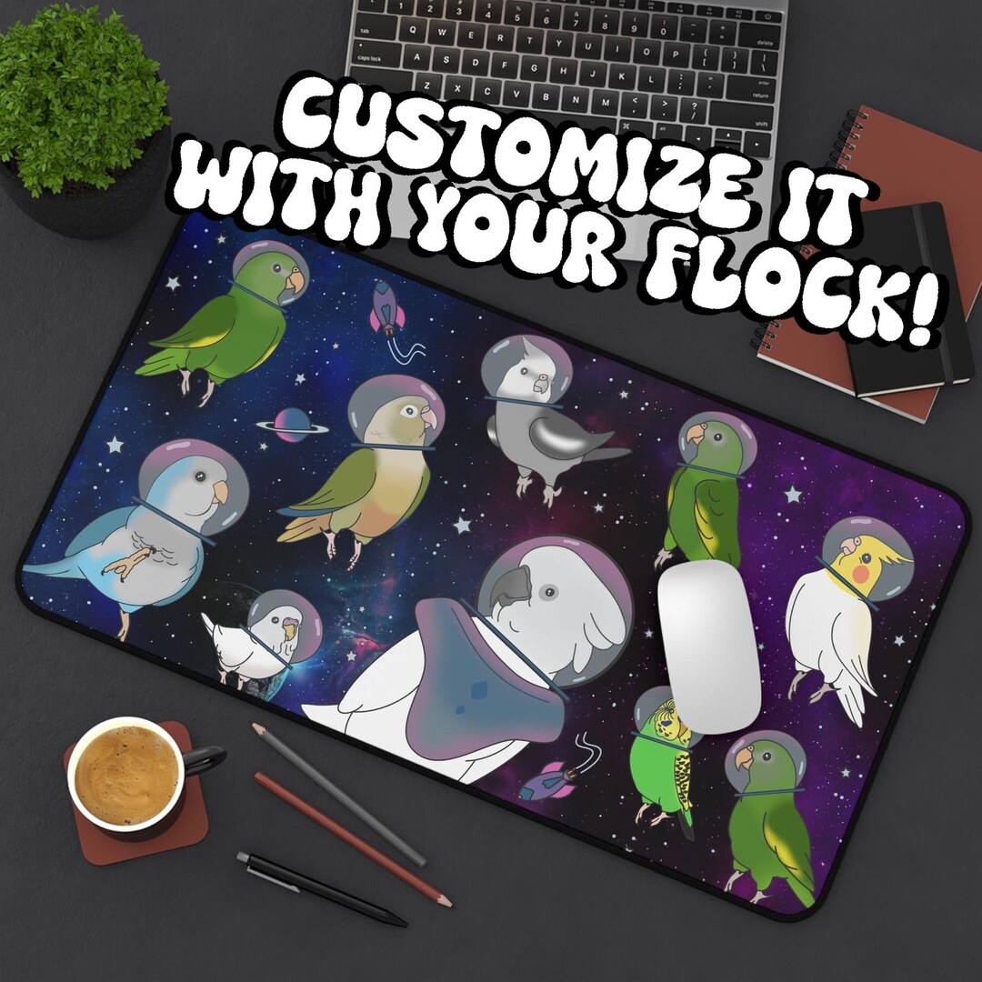 Flock of Astronaut Parrots Desk Mat, Space Bird Pattern Mat, Parrot ...