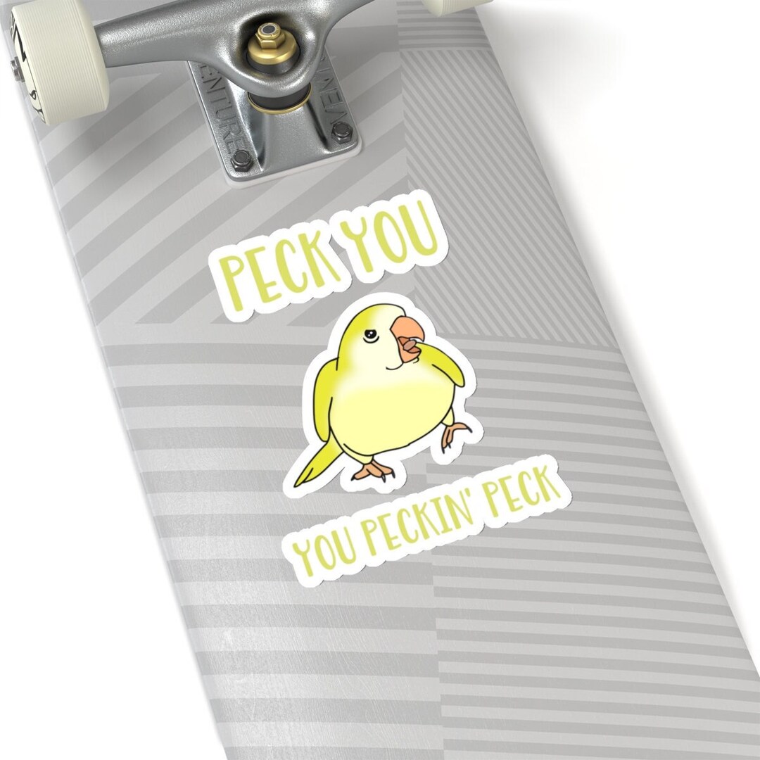 Peck You Yellow Monk Parakeet Sticker, Cute Quaker Kiss-cut Sticker ...