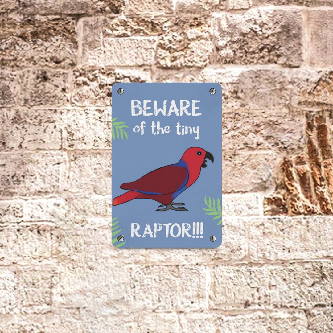 Beware of Tiny Raptor Metal Sign: Eclectus Parrot Cage Decor - Etsy