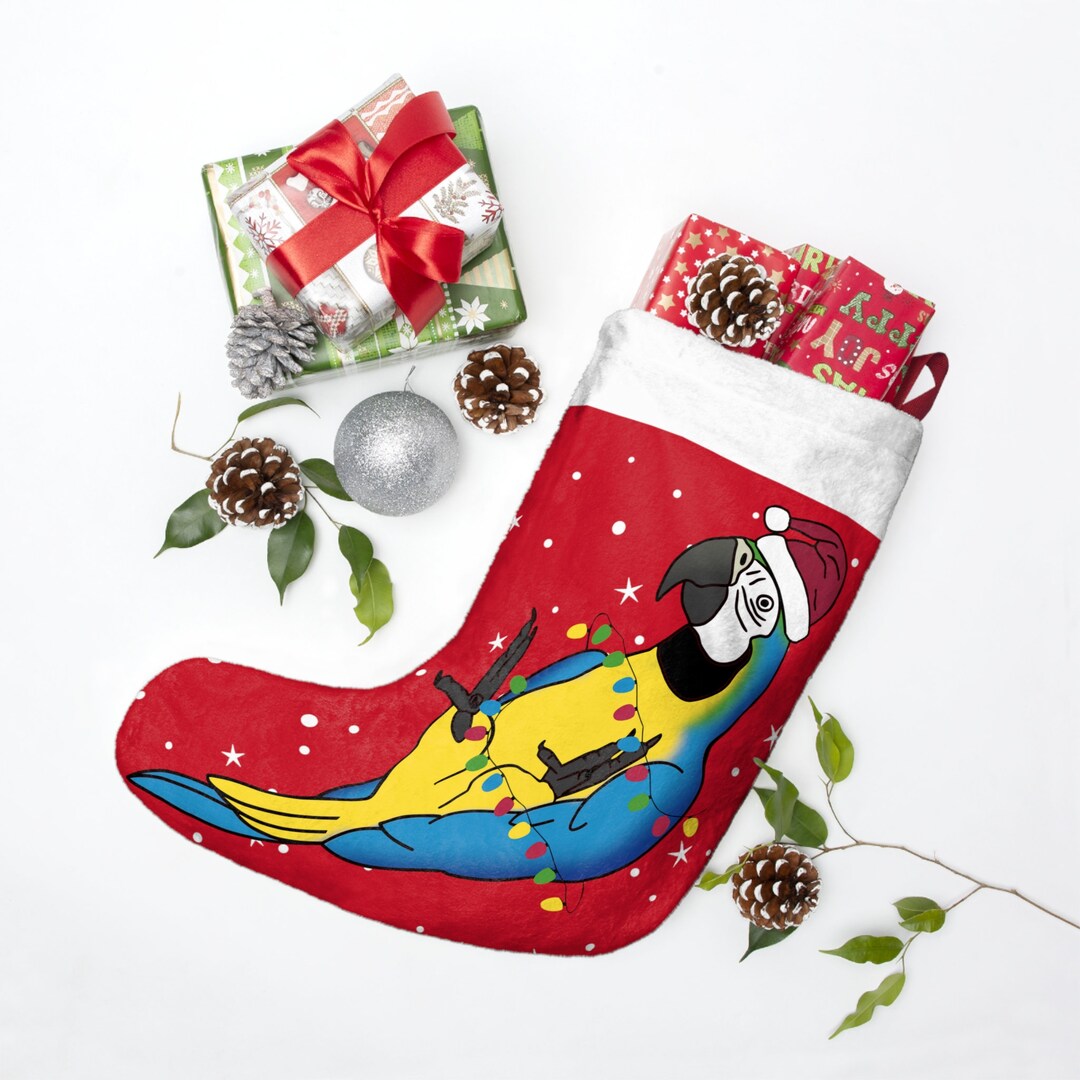 Blue & Gold Macaw Christmas Stocking: Parrot Holiday Decor - Etsy