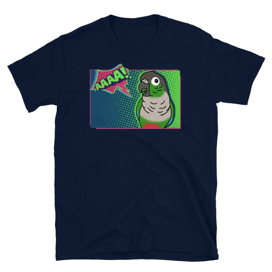 Comic Green Cheeked Conure T-shirt, Screaming Conure Tee, Parrot Lover ...