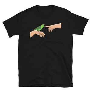 Michelangelo Angry Green Parrotlet T-shirt, Creation of Adam Parody Tee ...