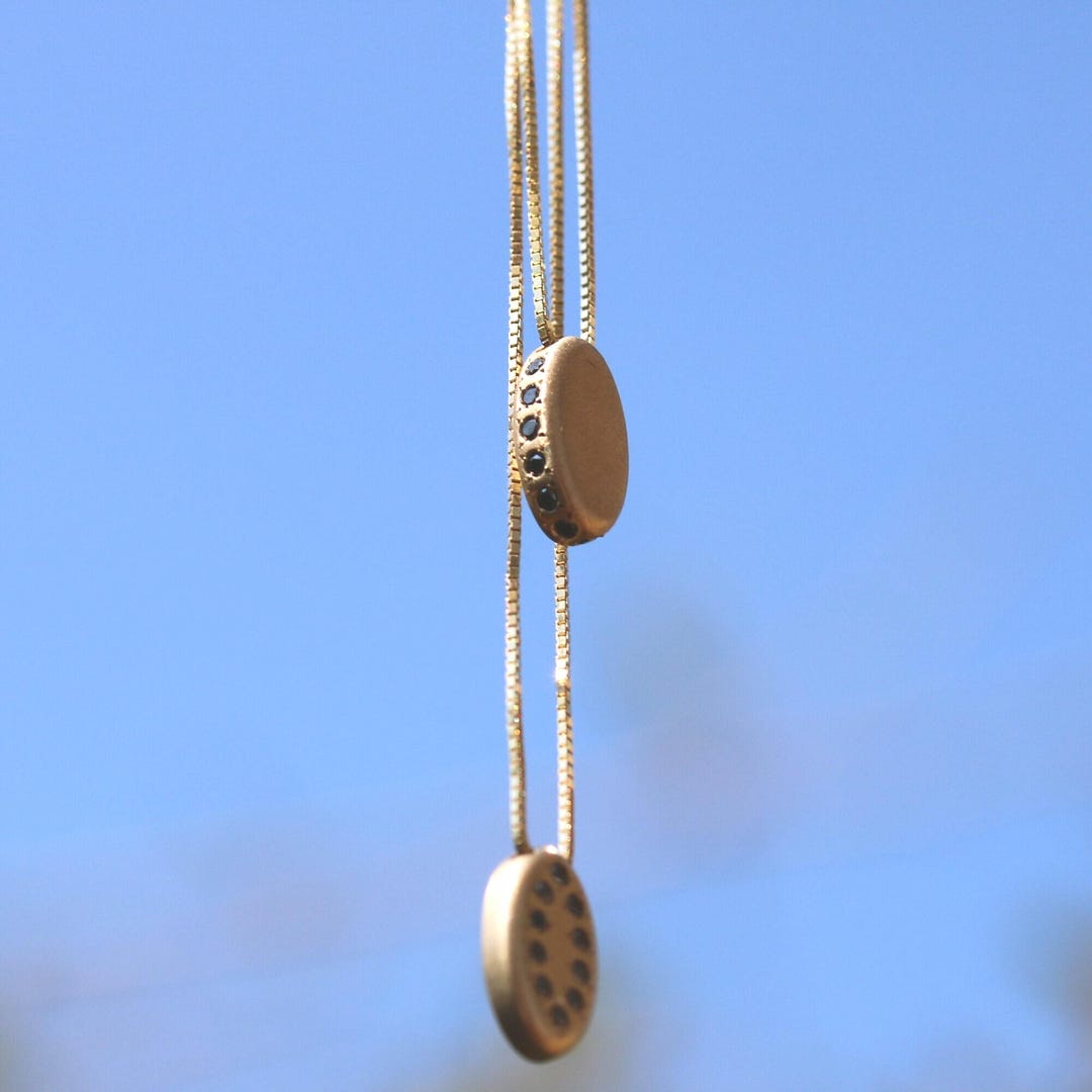 Dainty Oval Pendant Necklace With Side Black Diamonds - Etsy