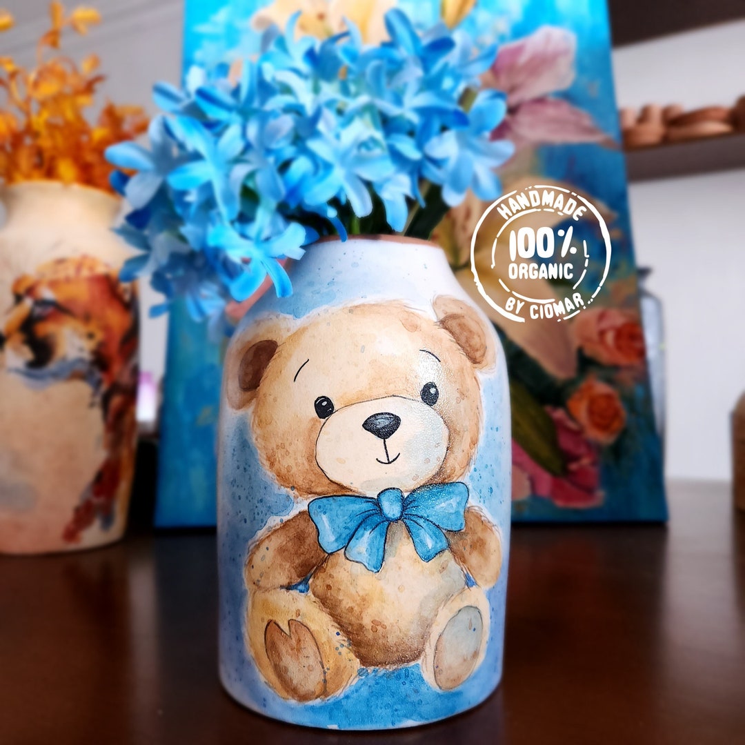 A Cute Teddy Bear Pottery Vase - Etsy
