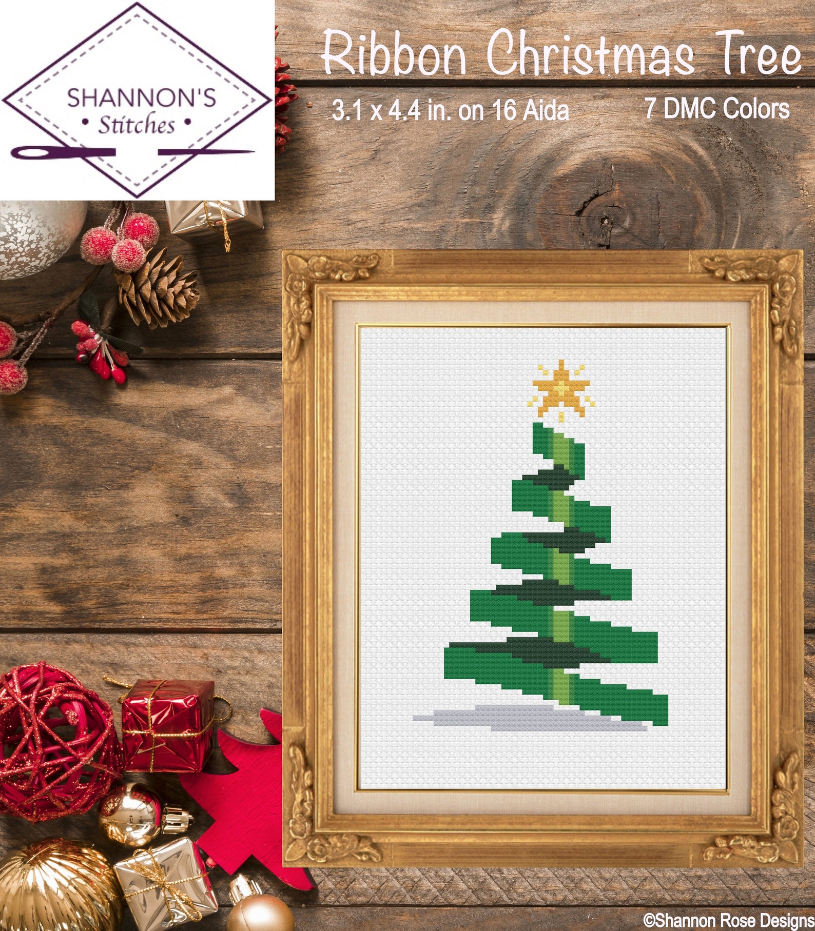 Ribbon Christmas Tree Cross Stitch Pattern - Etsy