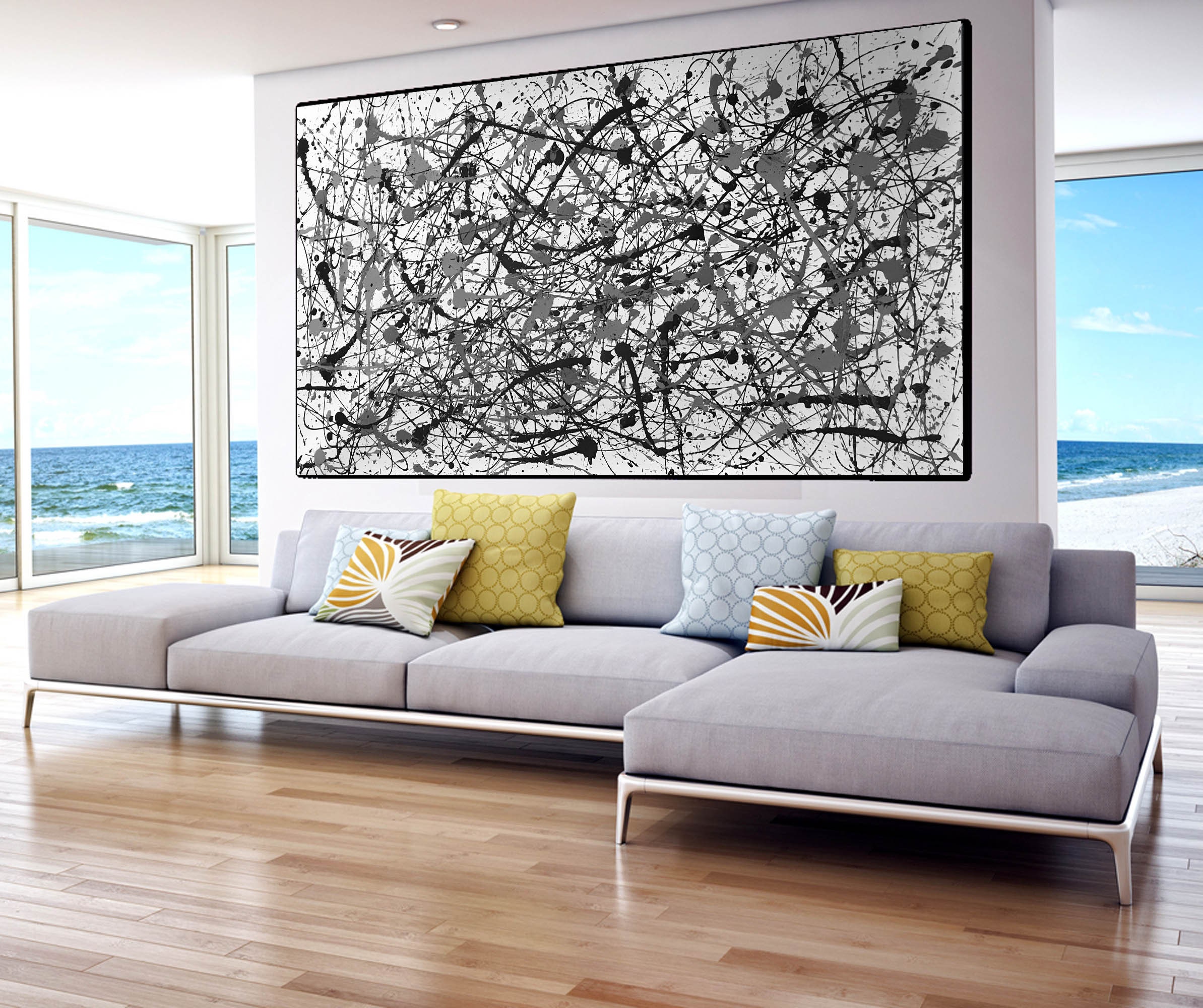 Abstract Black & White Pollock Painting White Pollock | Etsy