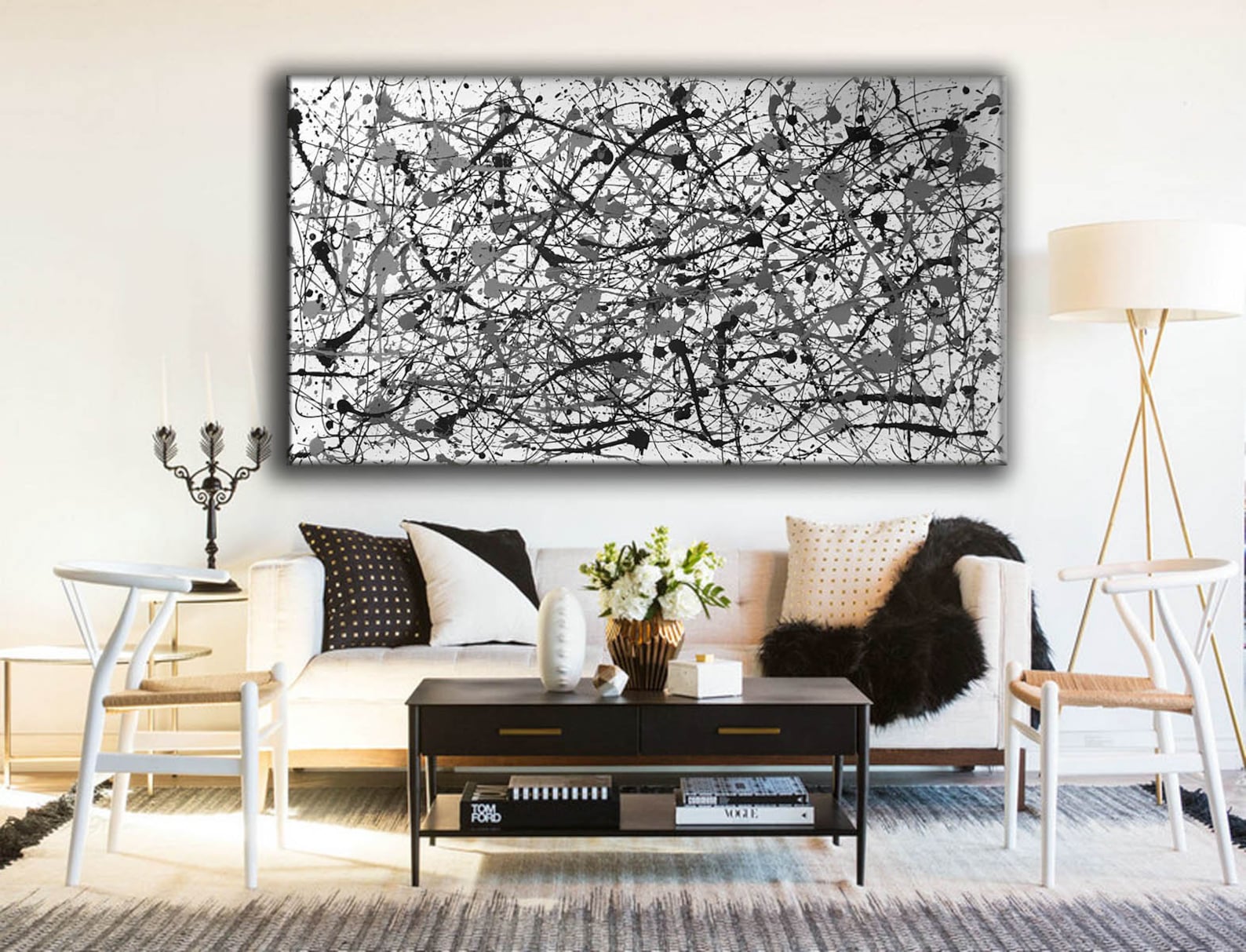 Abstract Black & White Pollock Painting White Pollock | Etsy