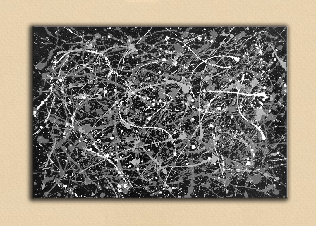Black and White Wall Art, Jackson Pollock Inspired Painting, Black ...