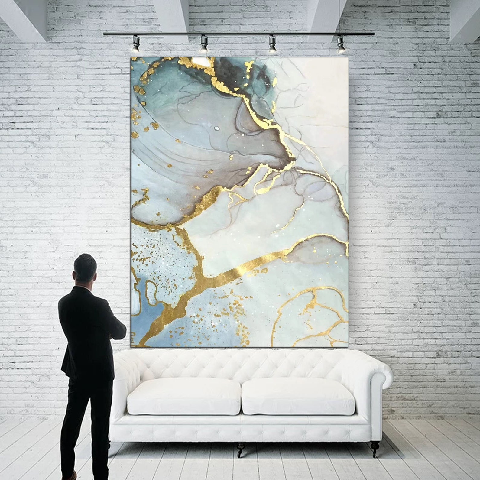 Minimal Canvas Art Large Wall Art Big Gold Painting Extra - Etsy