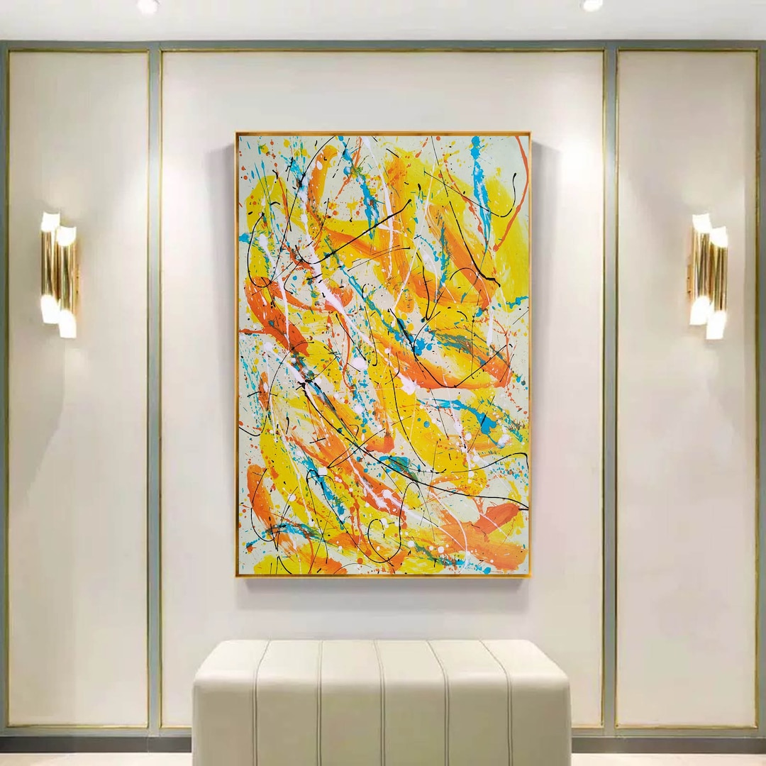 Yellow Jackson Pollock Drip Style Painting Textured - Etsy