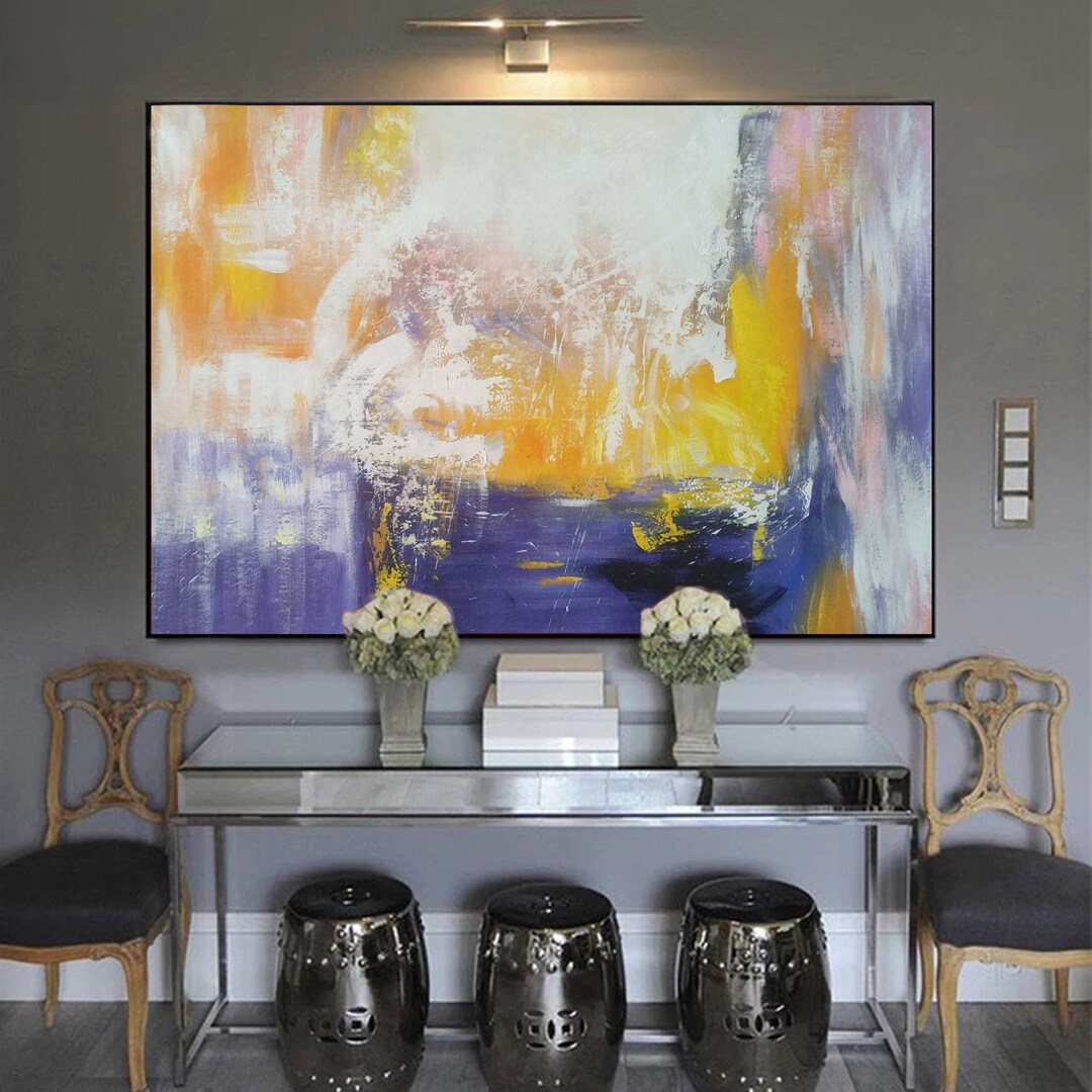 Original Yellow Abstract Painting on Canvas, Large Minimalist Artwork ...