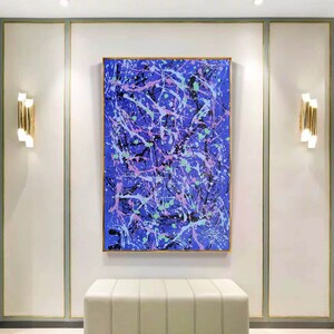 Oversized Blue Abstract Painting, Large Canvas Wall Art, Blue Pollock ...