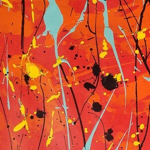 Large Red Jackson Pollock Style Wall Art, Multicolored Abstract Oil ...