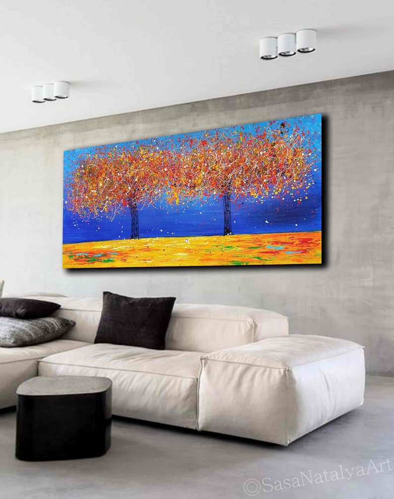 Modern Tree Paintings Living Room Wall Art Large Blooming - Etsy