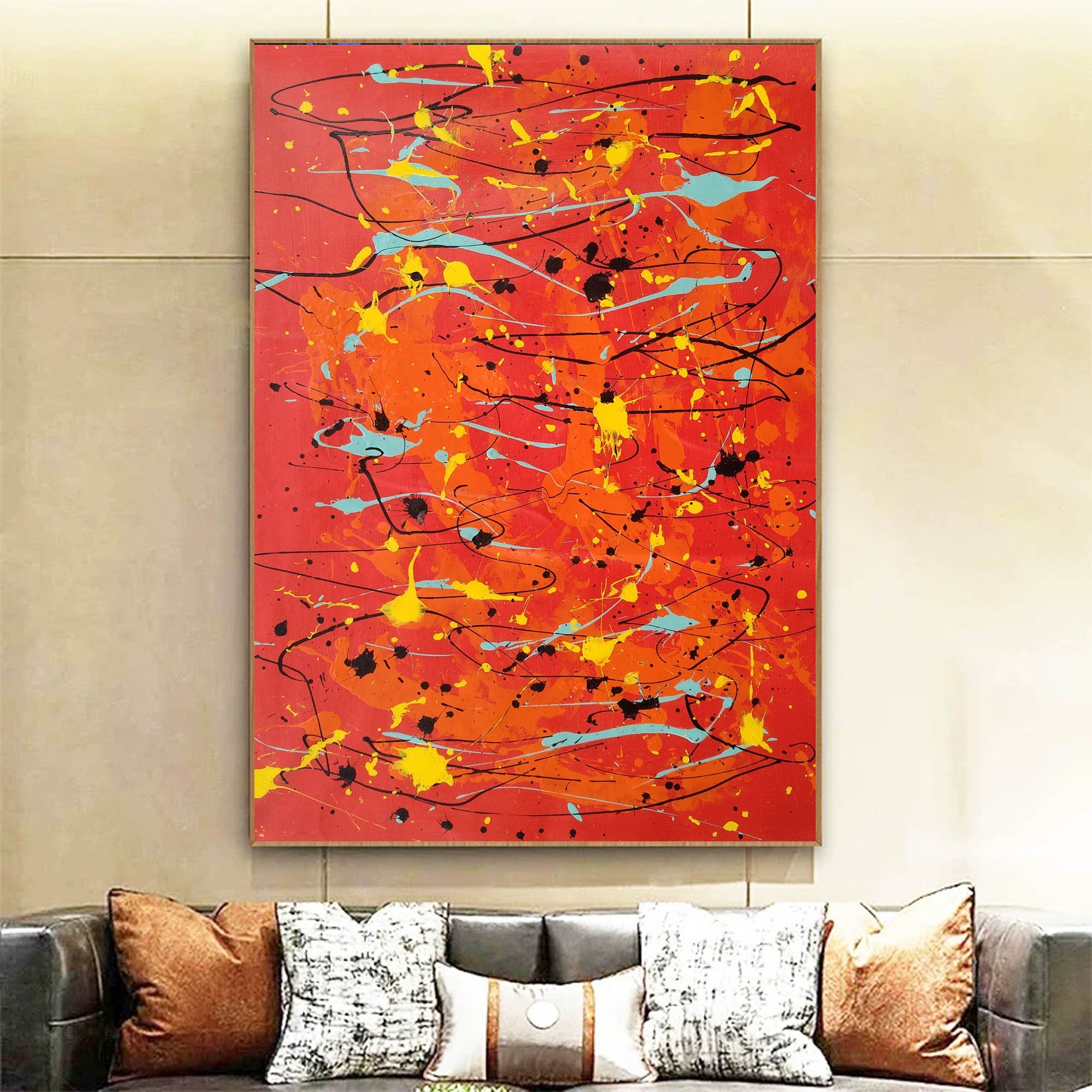 Red Painting jackson pollock drip style paintinglarge wall | Etsy