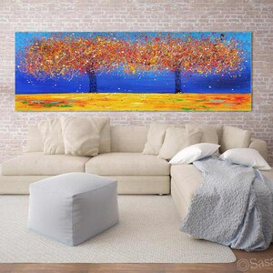 Modern Tree Paintings, Living Room Wall Art, Large Blooming Art, Apple ...