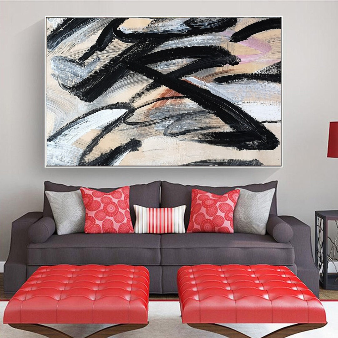 Large Abstract Painting, Handmade Asian Calligraphy Artwork, Love ...