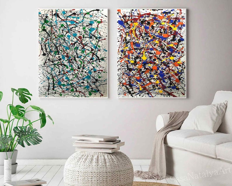 Large Set of 2 Painting Set of 2 Wall Art Set Large Abstract - Etsy