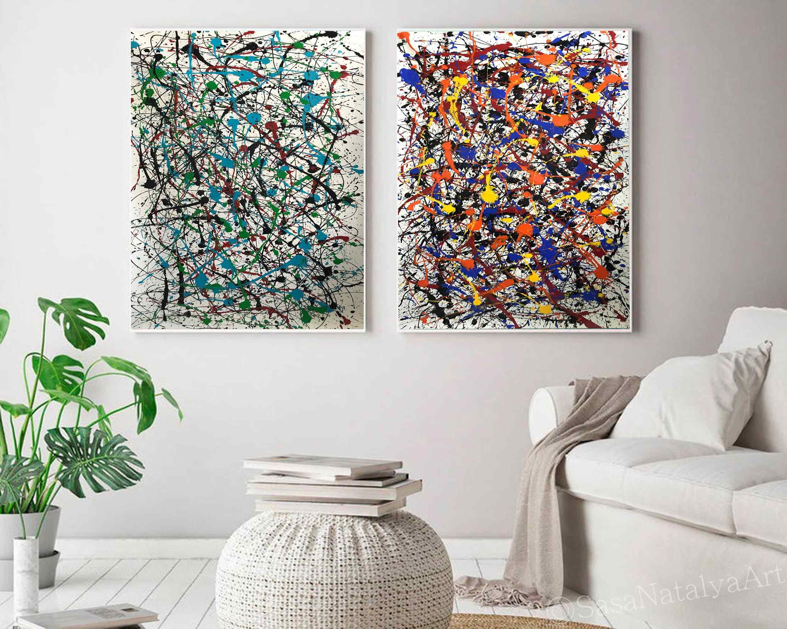 Large Set of 2 Painting Set of 2 Wall Art Set Large Abstract | Etsy