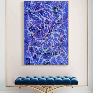 Oversized Blue Abstract Painting, Large Canvas Wall Art, Blue Pollock ...