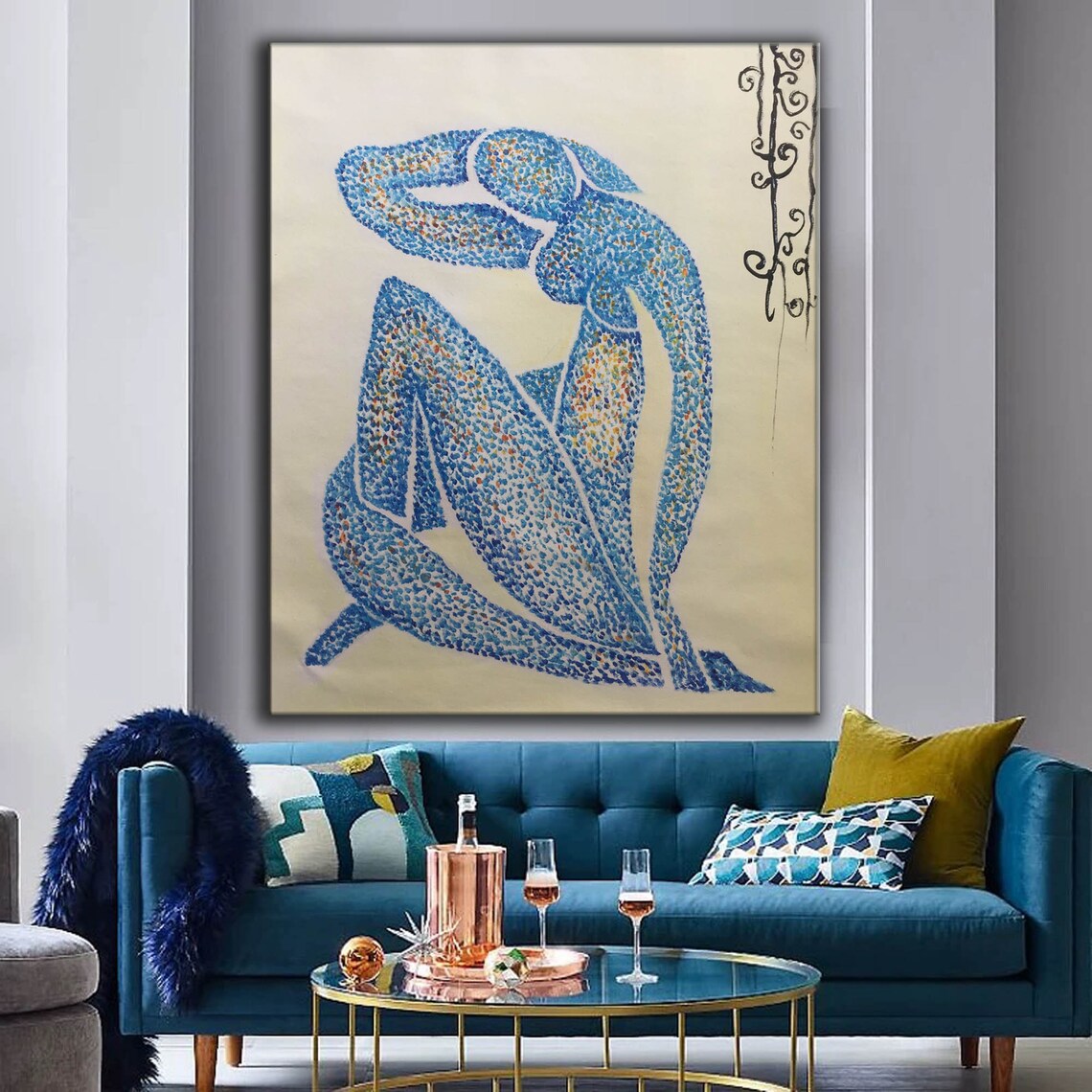 Pointillism Style Painting Henri Matisse Style Painting Blue - Etsy