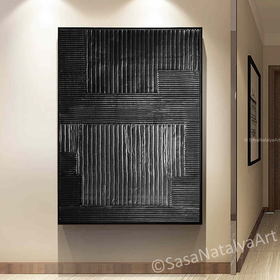 Black Oil Painting, Black Wall Art, Black Abstract Painting Minimalist ...