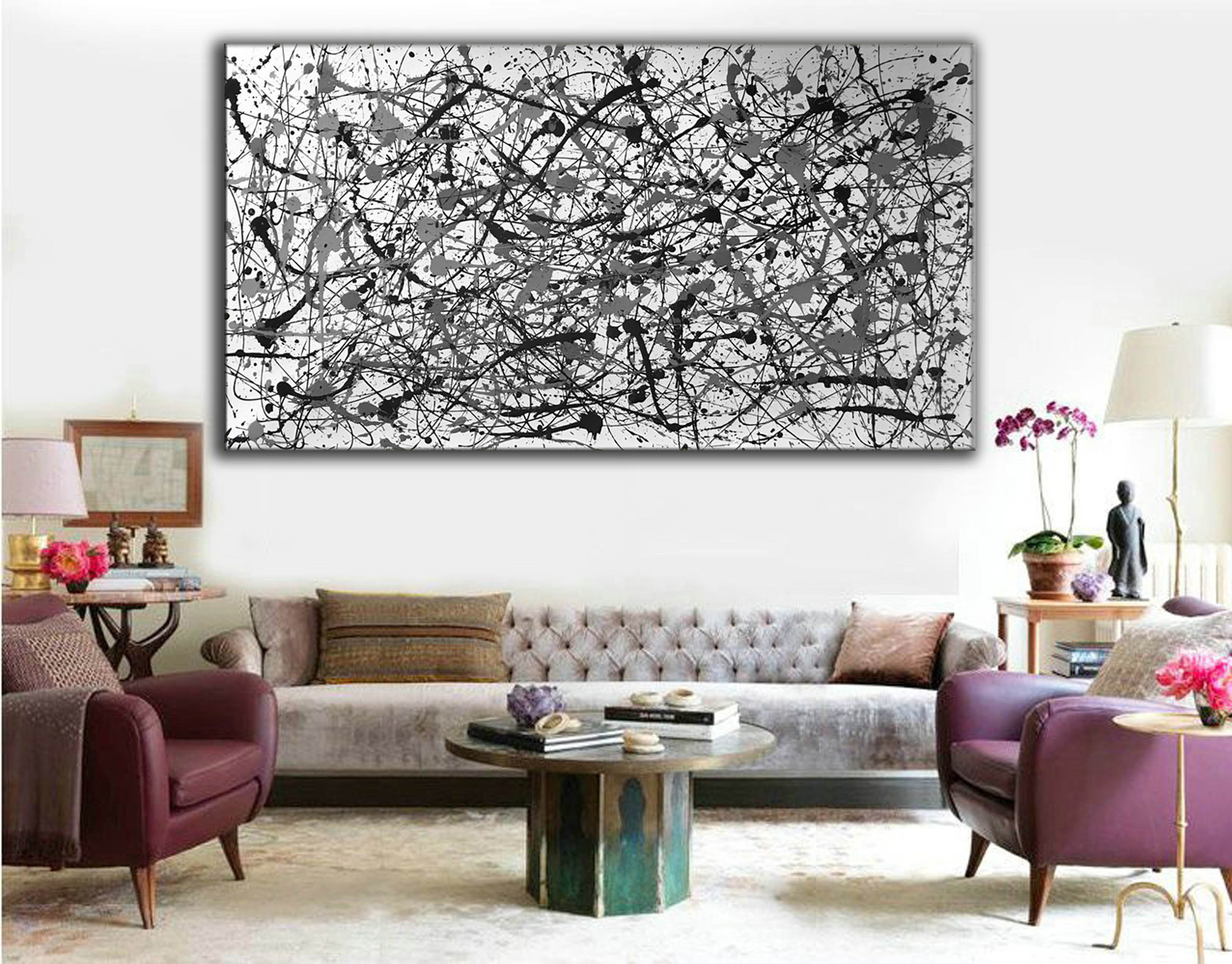 Abstract Black & White Pollock Painting White Pollock | Etsy