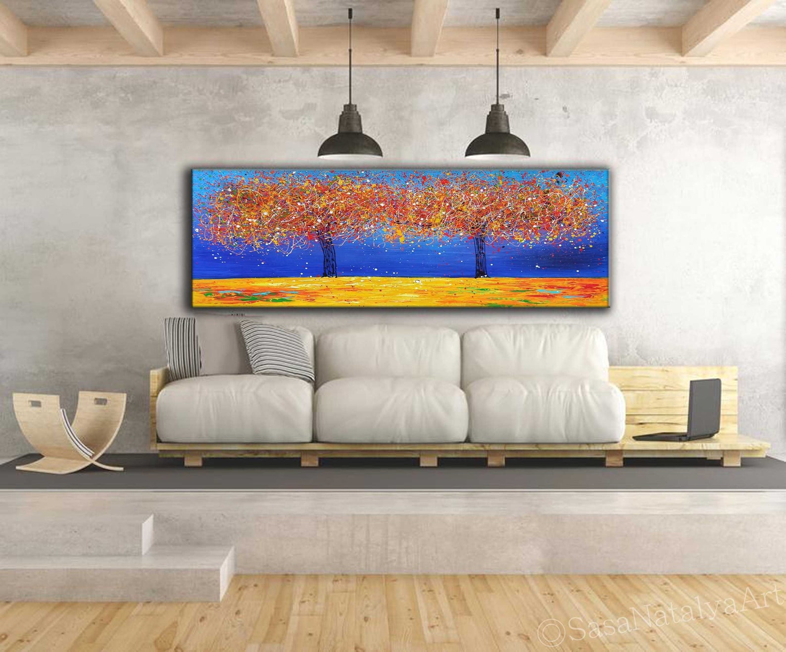 Modern Tree Paintings Living Room Wall Art Large Blooming - Etsy