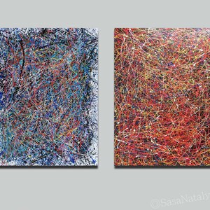 Large Set of 2 Painting, Jackson Pollock Style Painting, Set for Living ...
