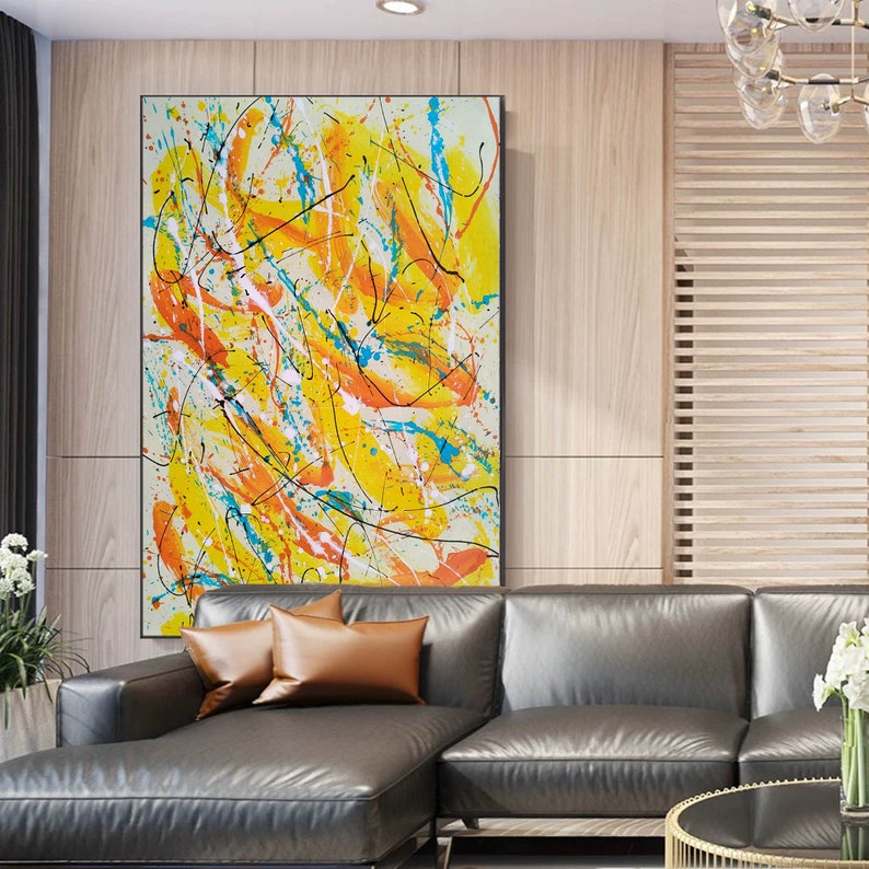 Yellow Jackson Pollock Drip Style Painting Textured | Etsy