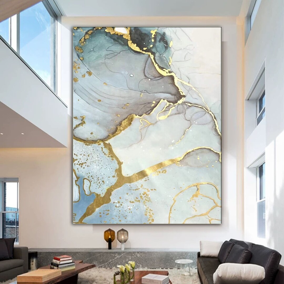 Minimal Canvas Art, Large Wall Art, Big Gold Painting, Extra Large Wall ...