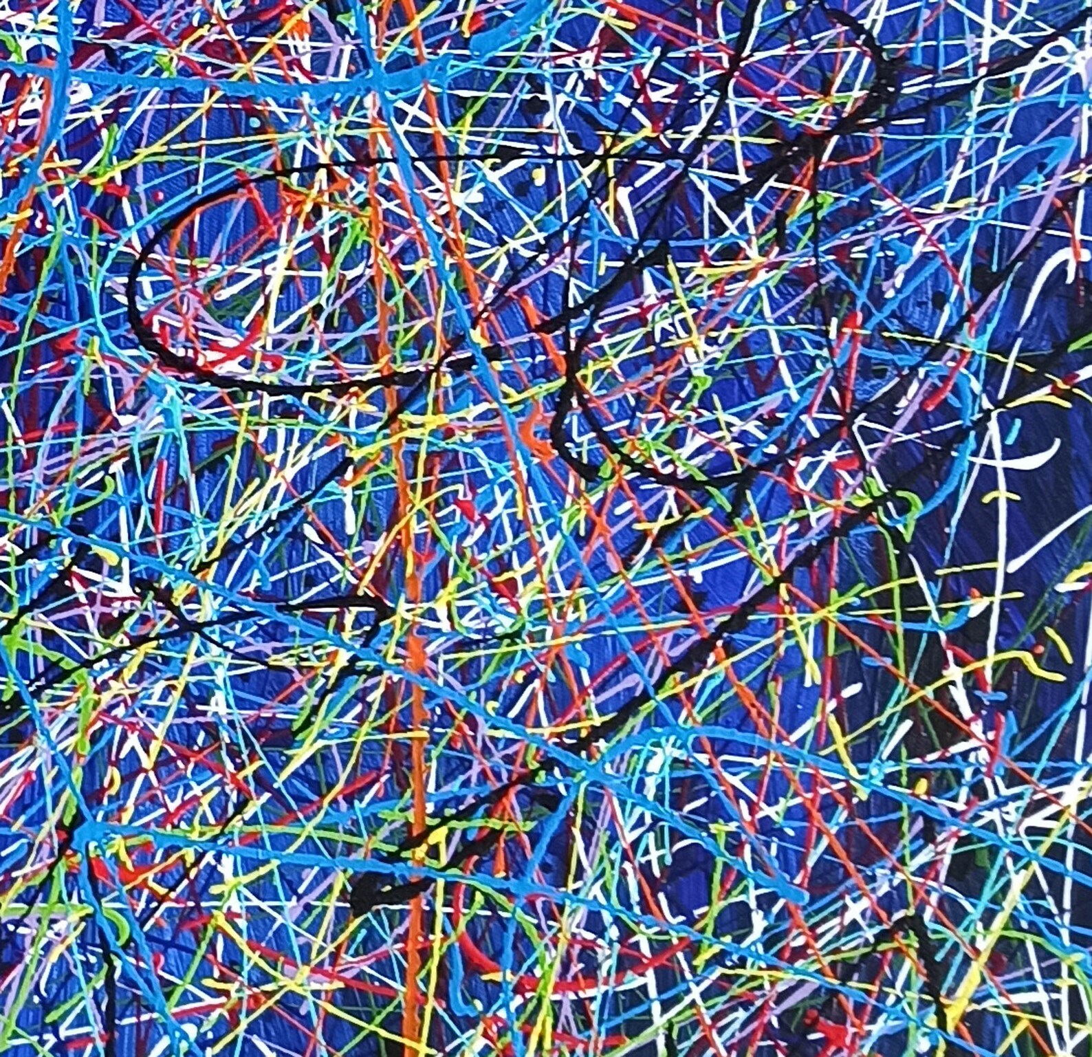 Pollock Style Painting, Modern Oversized Wall Art Blue Abstract Art ...