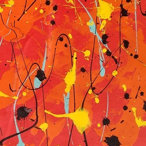 Large Red Jackson Pollock Style Wall Art, Multicolored Abstract Oil ...