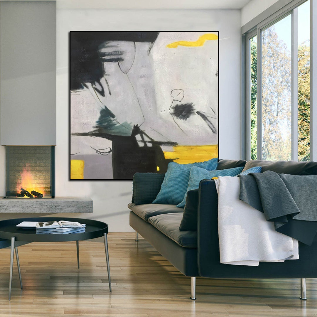 Modern Abstract Art, Yellow White Painting, Oversized Wall Art, Large ...