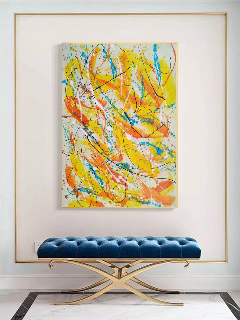 Yellow Jackson Pollock Drip Style Painting Textured | Etsy