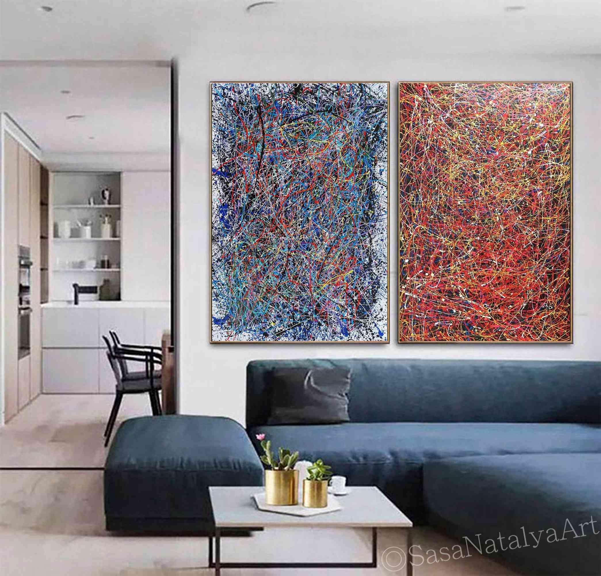 Large Set of 2 Painting Jackson Pollock Style Painting Set - Etsy UK