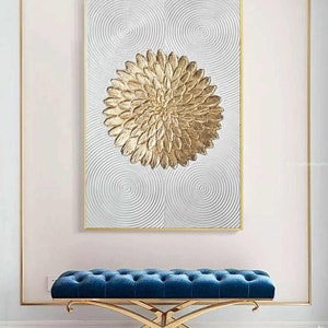 Neutral Wall Decor, Gold and White Painting, Textured Art Gold Leaf ...