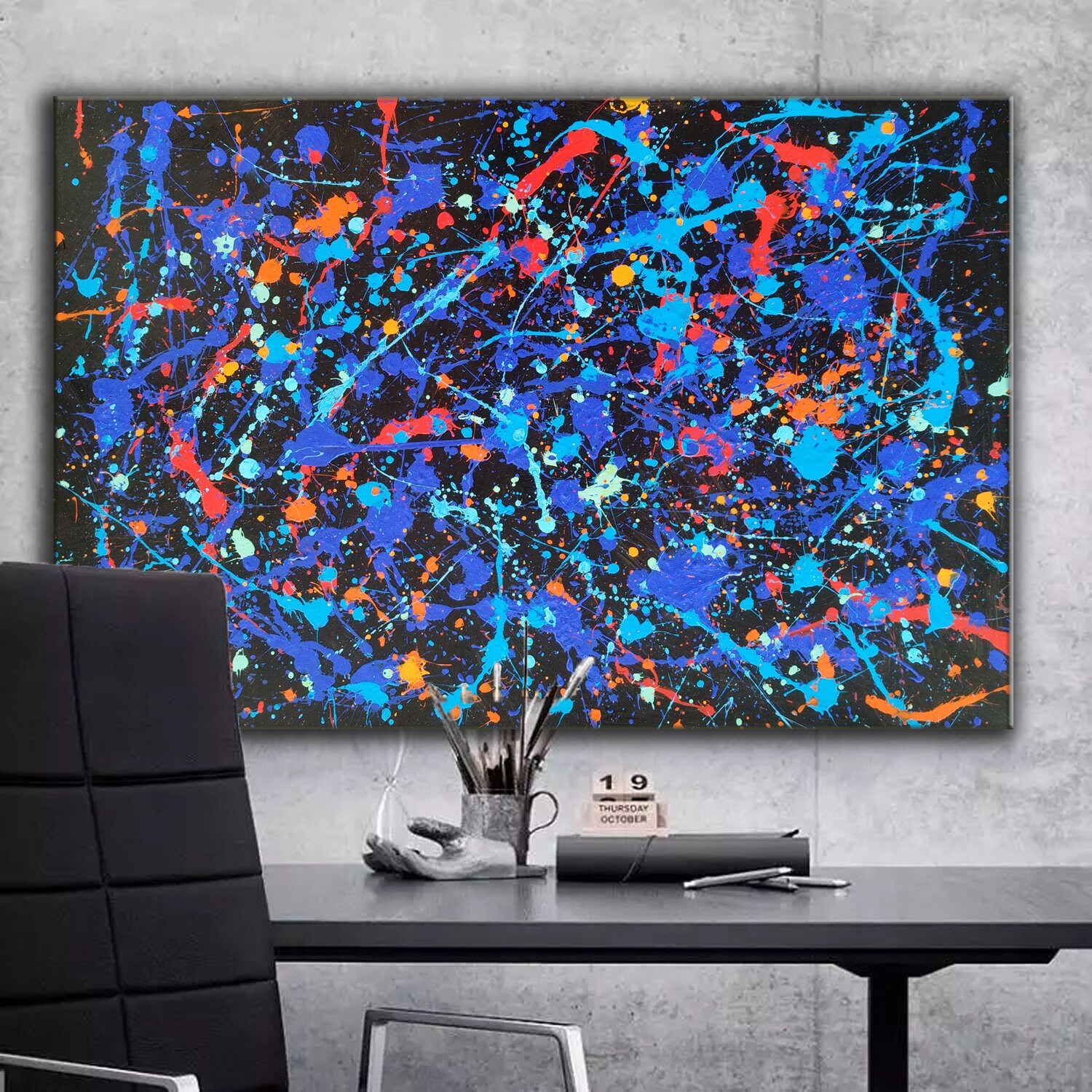 Jackson Pollock Style Art, Pollock Large Artwork, Blue Large Wall Art ...