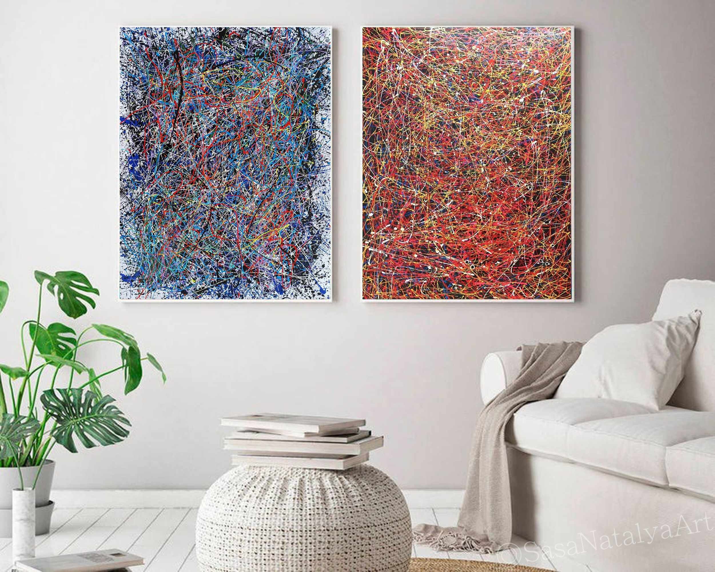 Large Set of 2 Painting Jackson Pollock Style Painting Set - Etsy UK