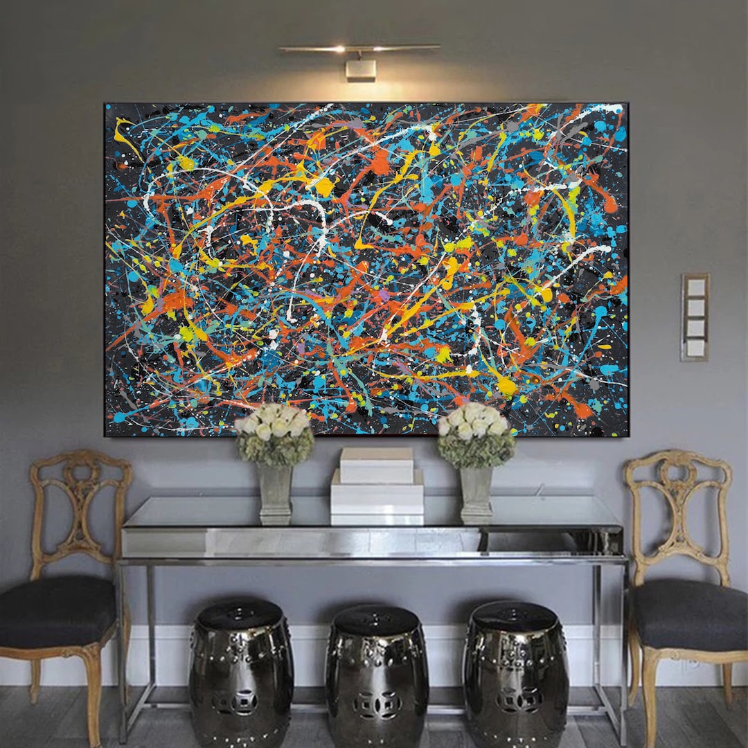 Large Wall Art, Jackson Pollock Inspired Art, Modern Painting, Living ...