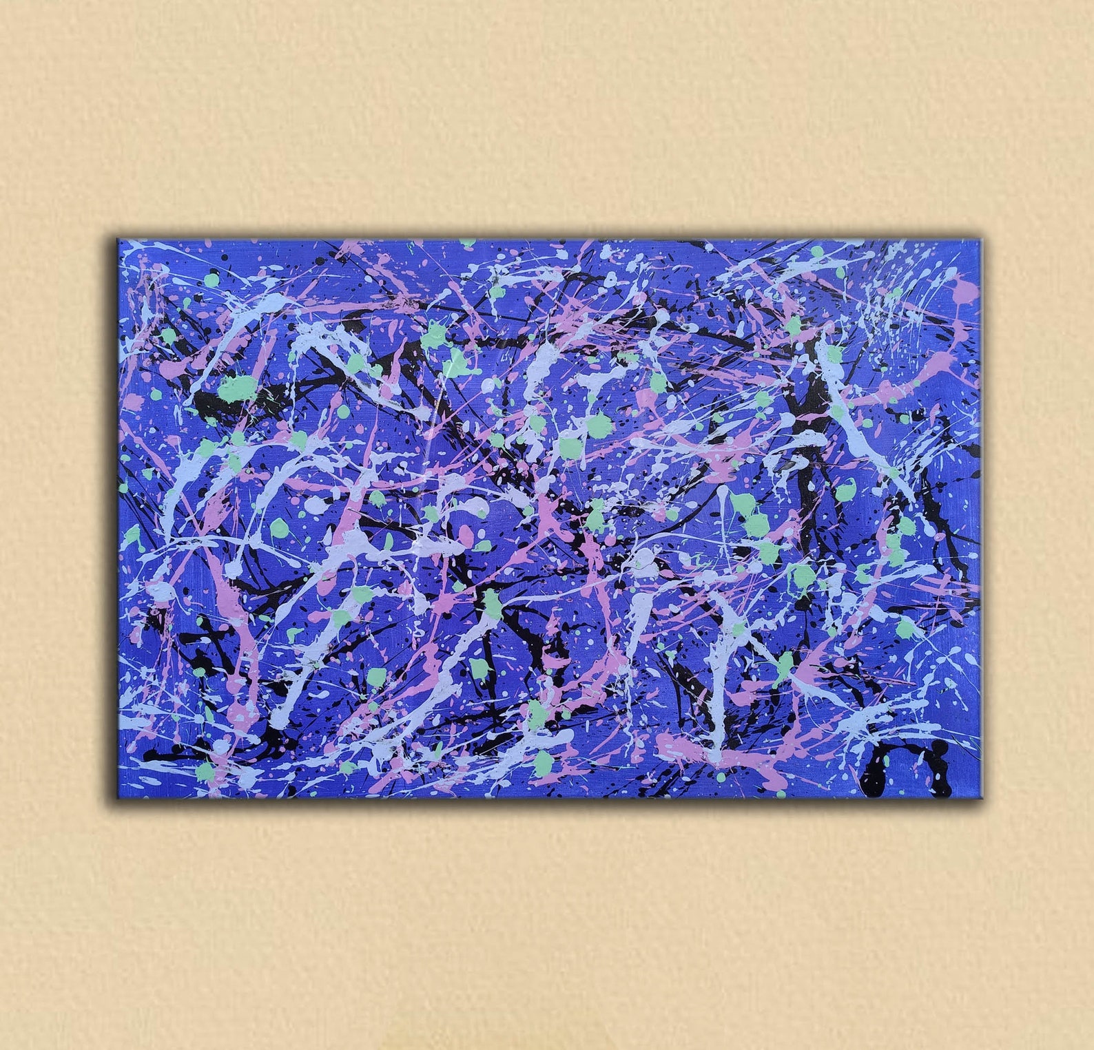 Large Blue Painting, Jackson Pollock Living Room Decor, Blue Wall Art ...