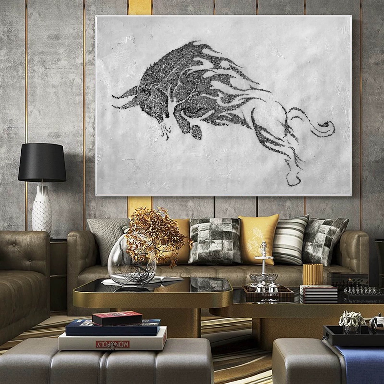 Bull Painting Abstract Canvas Large Oil Painting Original | Etsy