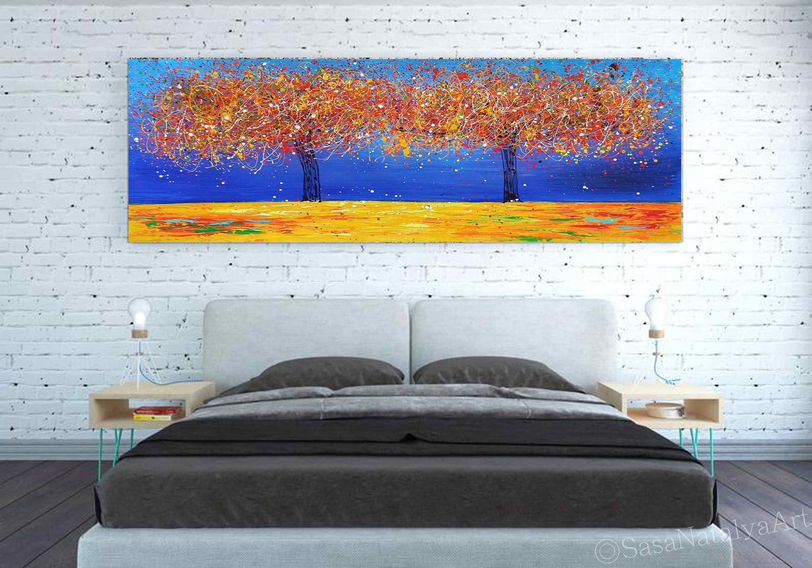Modern Tree Paintings Living Room Wall Art Large Blooming - Etsy