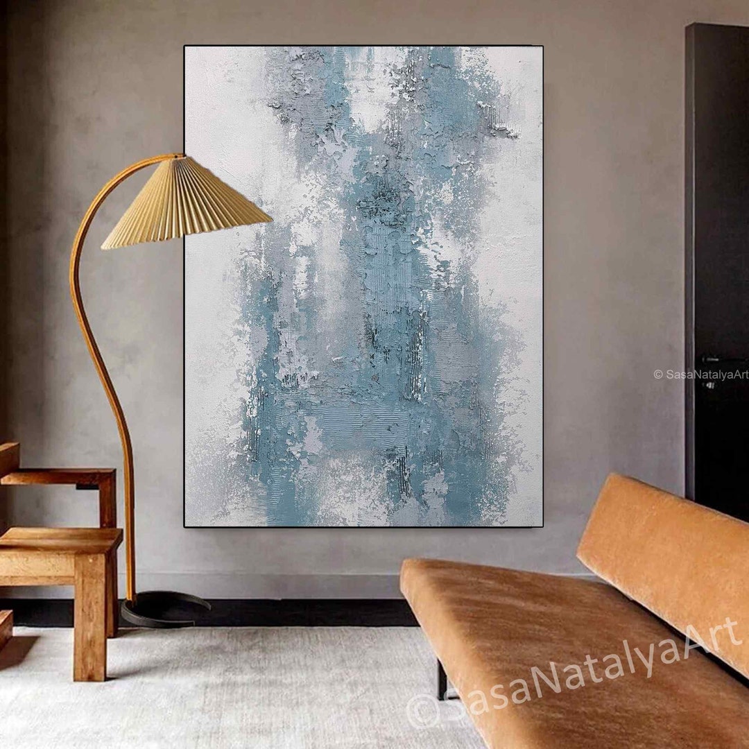 Neutral Blue Wall Decor, Living Room Home Decor,textured Wall Art, Blue ...
